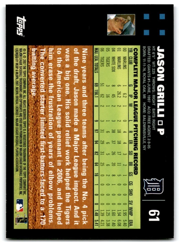 2007 Topps Jason Grilli Detroit Tigers #61 | eBay