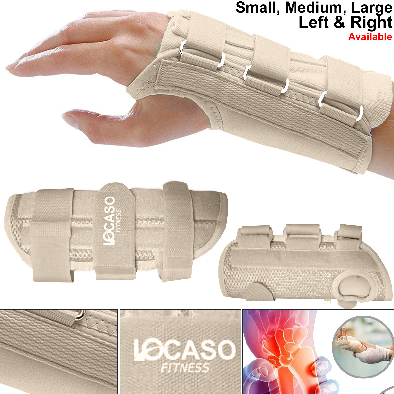 Carpal Tunnel Splint Wrist Brace Hand Support Fractures Right Left S/M ...