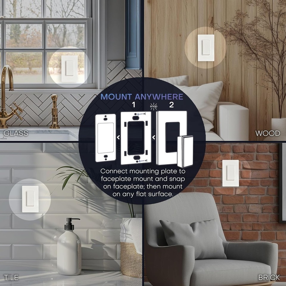 RunLessWire Single Pole Detachable Battery-Free Wireless Light Switch ...