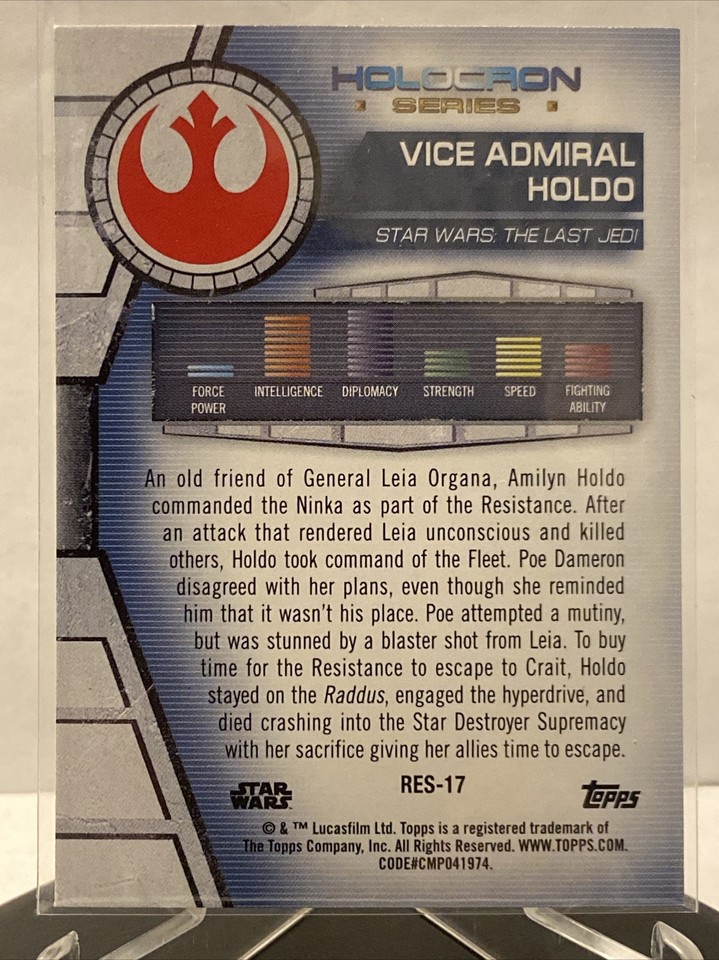 2020 Topps Star Wars Holocron Series Vice Admiral Holdo #RES-17 Holo ...