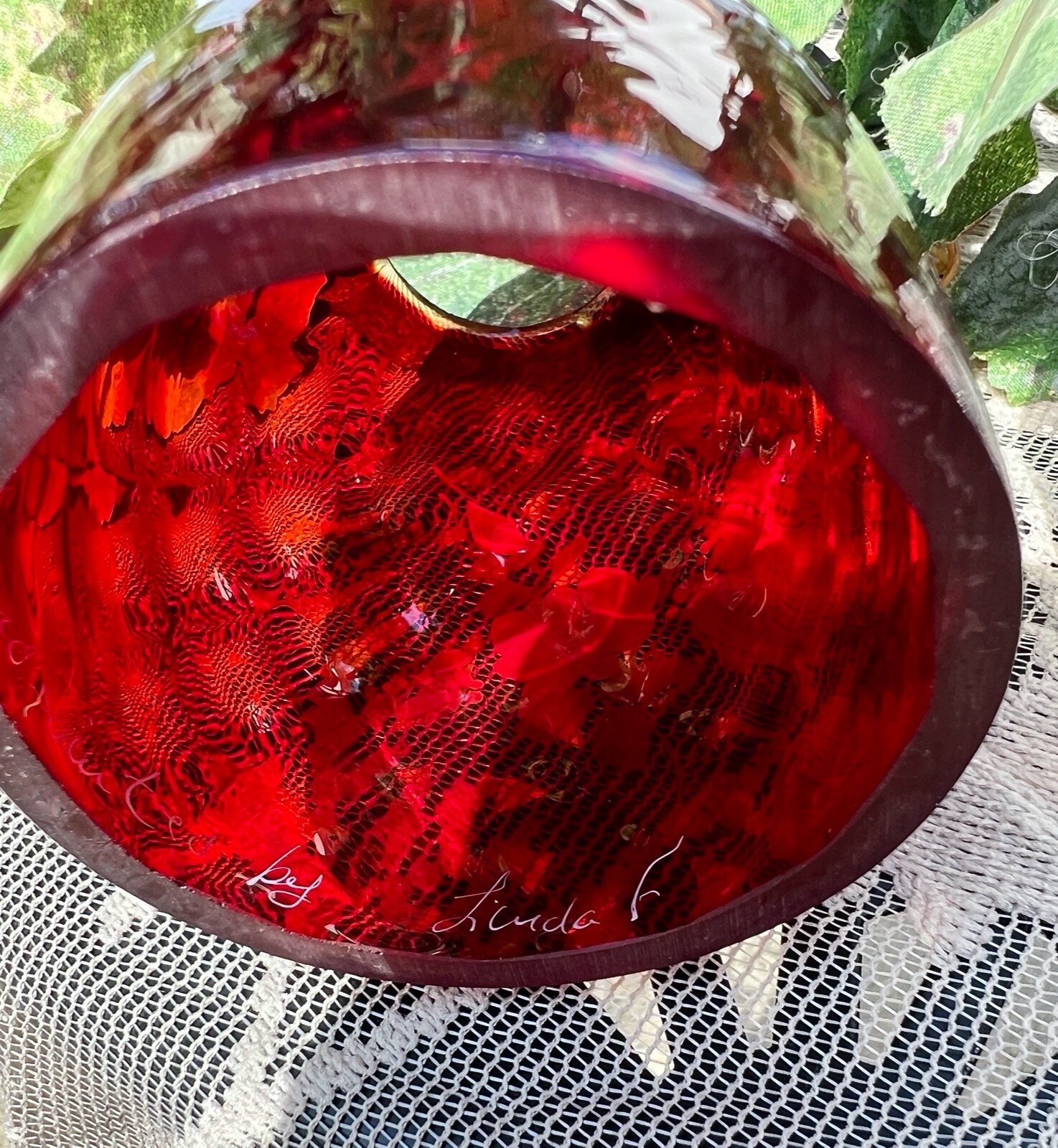 HTF Fenton***”ROSES ON RUBY" DIAMOND OPTIC FAIRY LIGHT W/HP ROSES ...