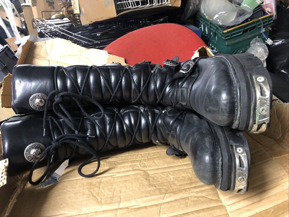 New Rock Leather Spike Gothic Boots Size 46 UK11 Knee High Great ...