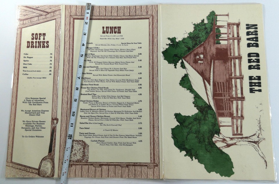 1987 THE RED BARN Restaurant Original Vintage Menu Large & Laminated | eBay