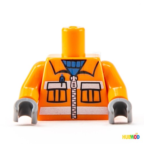LEGO Orange Torso Town Construction Worker Minifig Zipper Vest and Blue ...