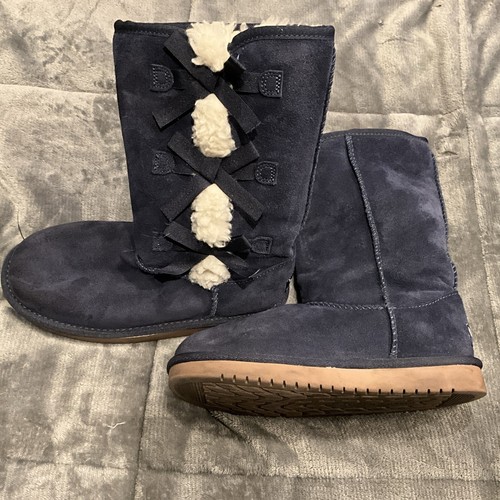Koolaburra By UGG Victoria Tall Boots Blue Suede Bow Accent Youth Size ...