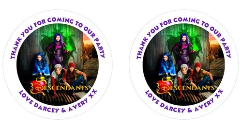 24 Personalised Descendants Round Stickers Party bag Thank You 4.5cm ...