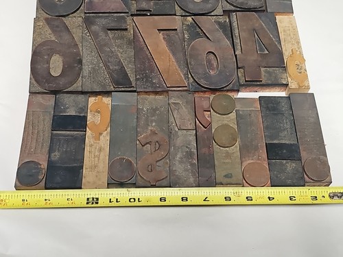 Vintage Lot Of 30 LETTERPRESS WOOD TYPE Various Numbers Sizes & Symbols ...