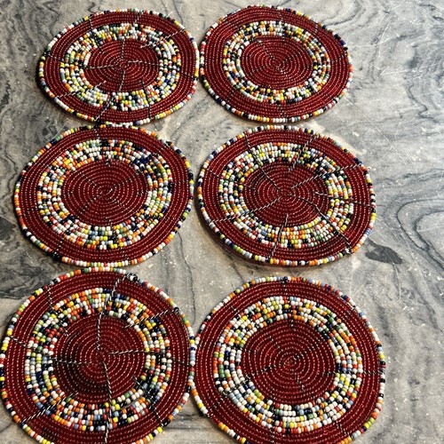 Lot Of 6 Native American Beaded Cup Coasters (stainless steel wire ...
