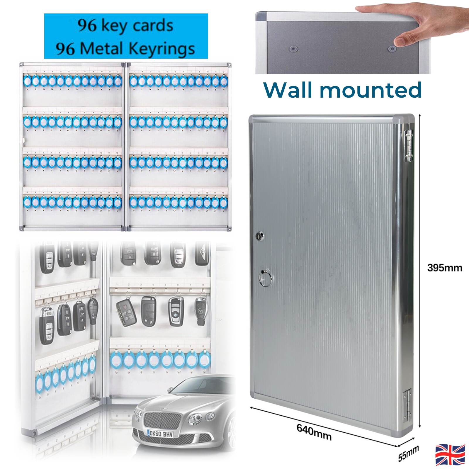 96-Capacity Key Cabinet Safety Key Storage Box Wall Mounted Lockable ...