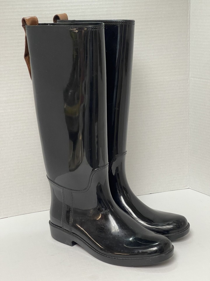 Coach Sz 8 Tall Rubber Riding Wellington Rain Boots Preppy Classic ...