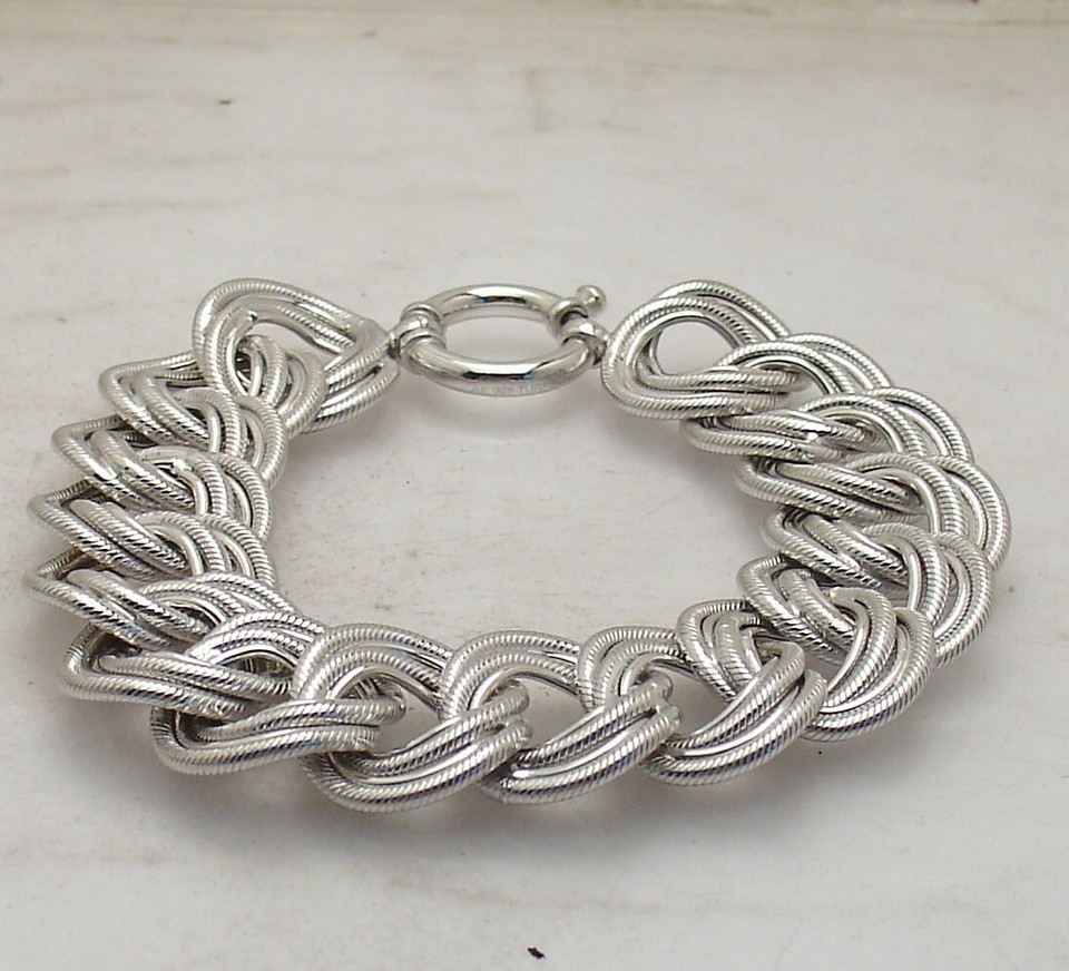Technibond Bold Textured Multi Curb Link Bracelet Anti-Tarnish Real 925 ...