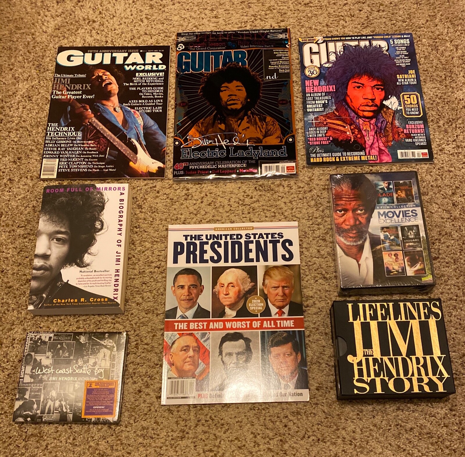 12-pc Jimi Hendrix/Morgan Freeman DJT/JFK Tributes, DVD, CDs-New | eBay