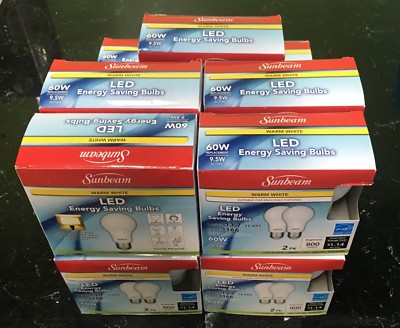 30 SUNBEAM LED LIGHT BULBS WARM WHITE 3000K 800Lu 9.5W 60 WATT DIMMABLE ...