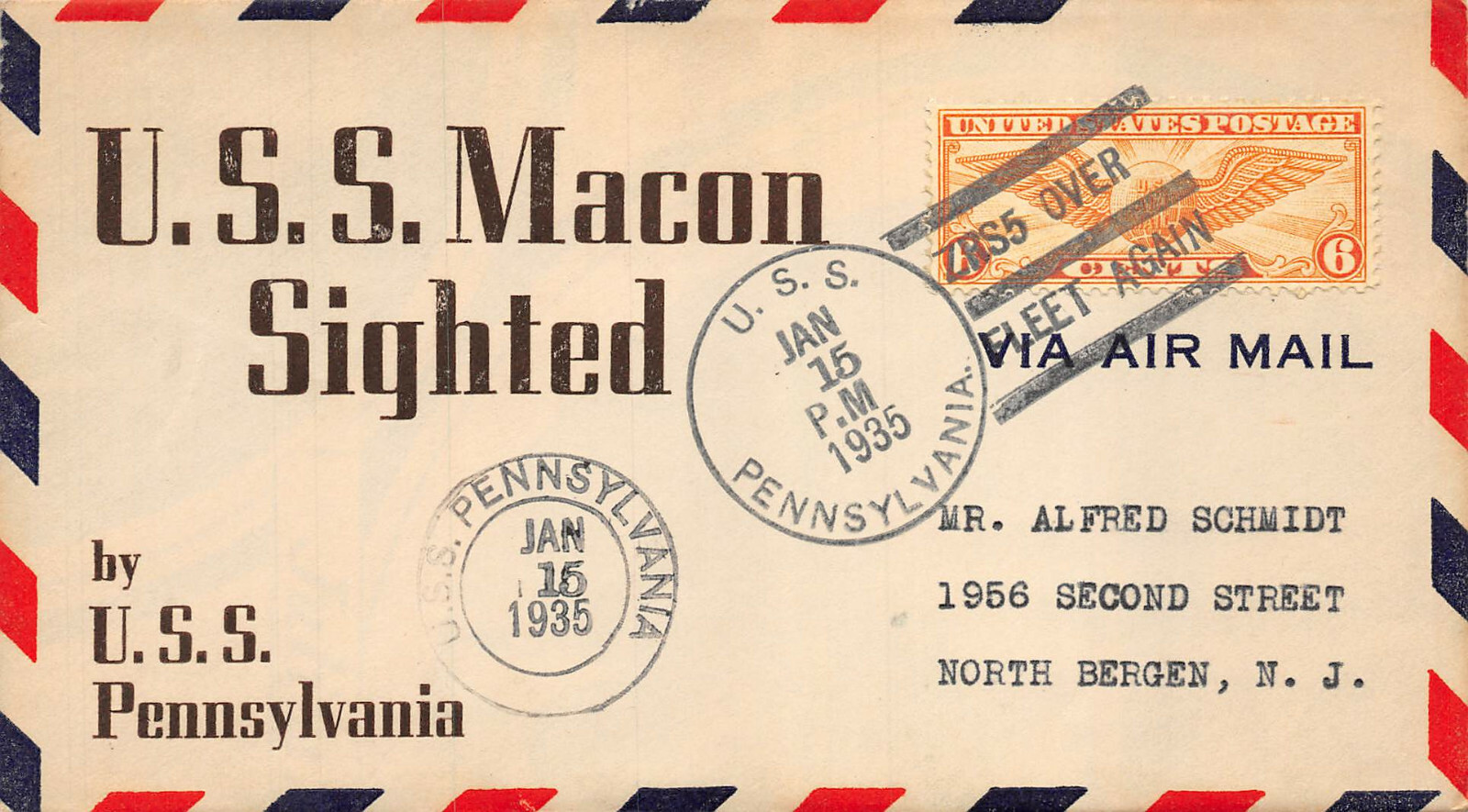 USS Macon 01/15/35, R.S. Ewing (USS Macon sighted) USS Pennsylvania ...