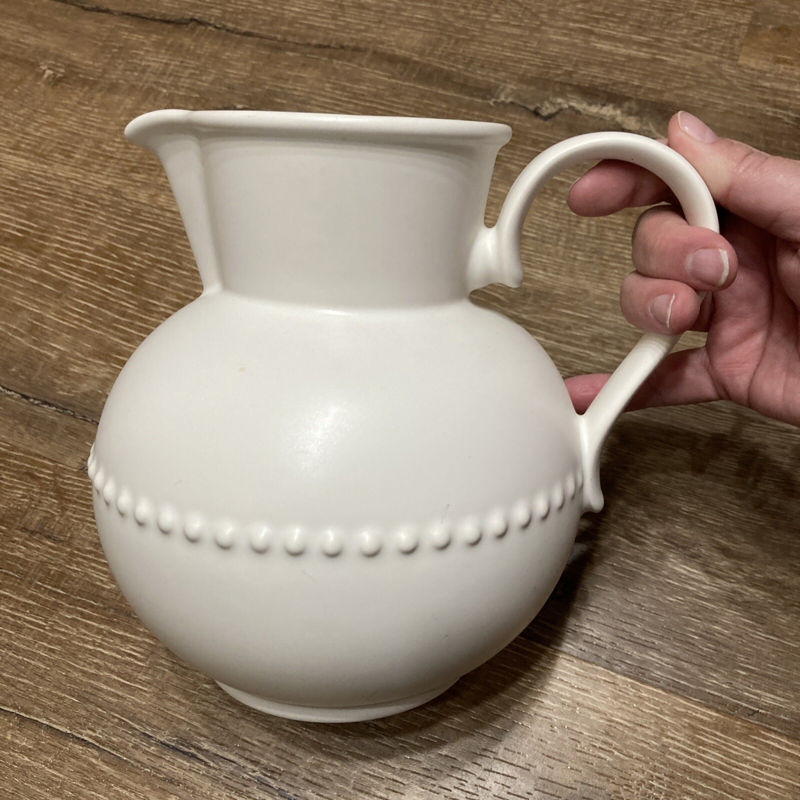 Dansk Round Water Pitcher Rondure Rice White Raised Beaded Line 7.5 ...