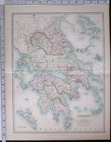 1904 LARGE MAP GREECE MOREA CYCLADES CORFU & PAXO MESSENIA LACONIA ...