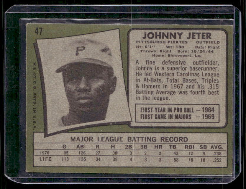 1971 Topps #47 Johnny Jeter Pittsburgh Pirates VG-EX+ Baseball Card ...
