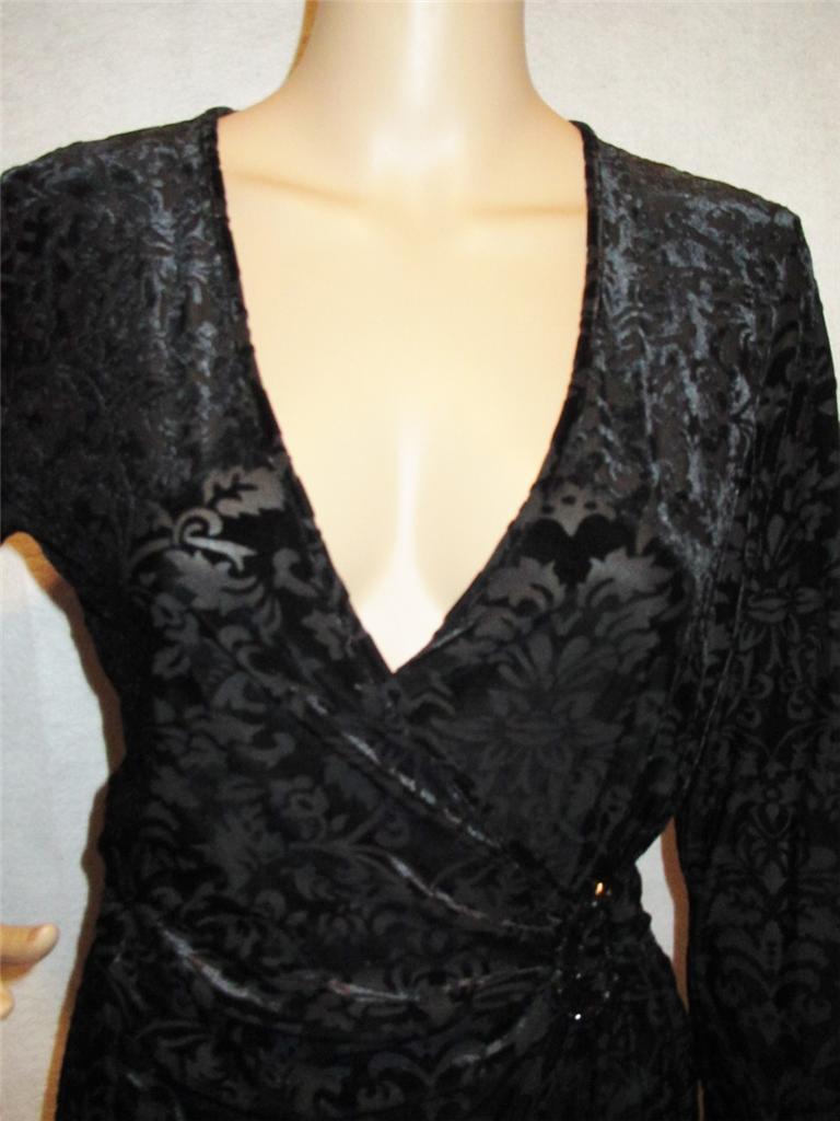 JOSEPHINE CHAUS Women's Slightly SHEER BLACK WRAP STRETCH TOP SHIRT SZ ...