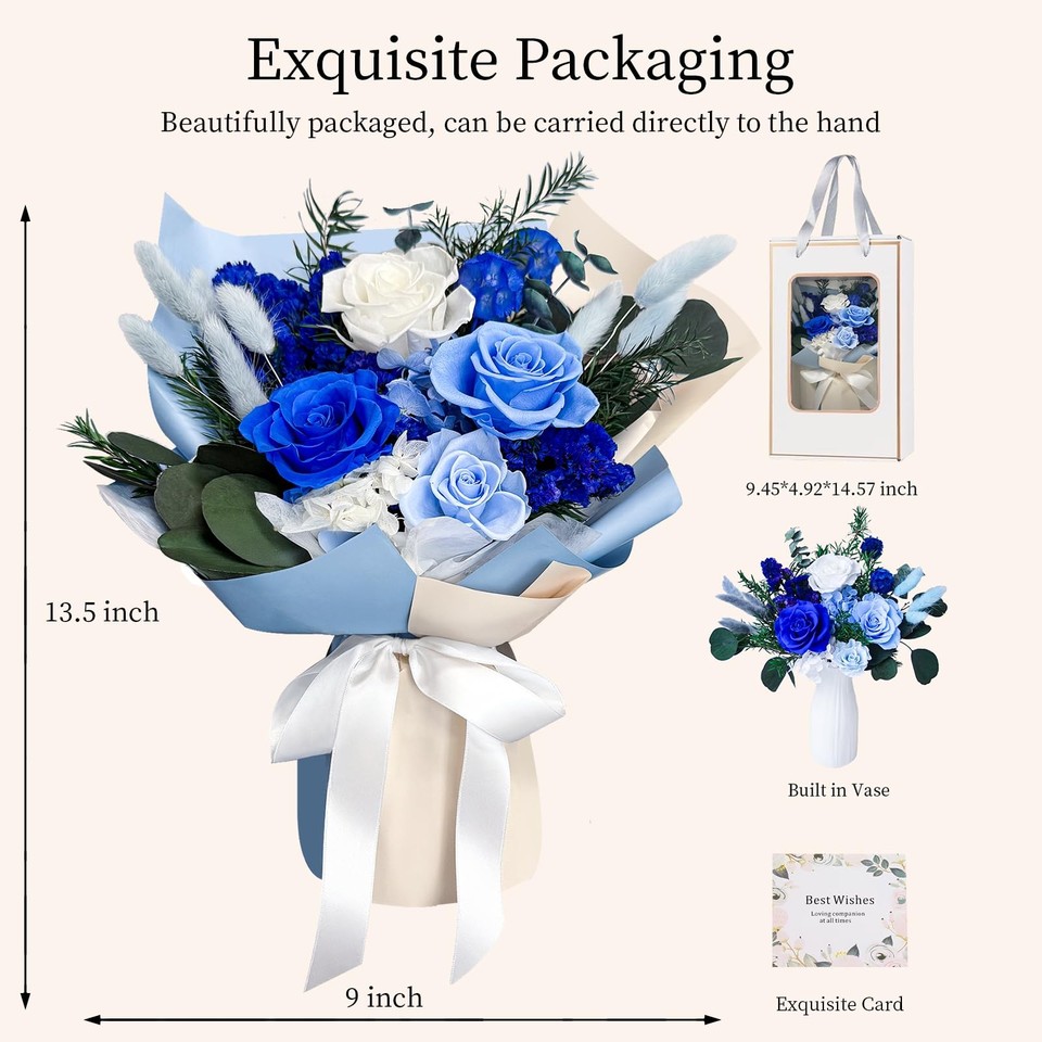 Preserved Rose – Blue Real Flower Bouquet in Gift , Long-Lasting No ...