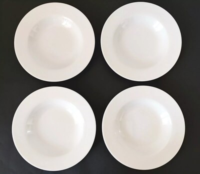 Set Of 4 Everyday White Porcelain 9” Rimmed Pasta Soup Bowls | eBay