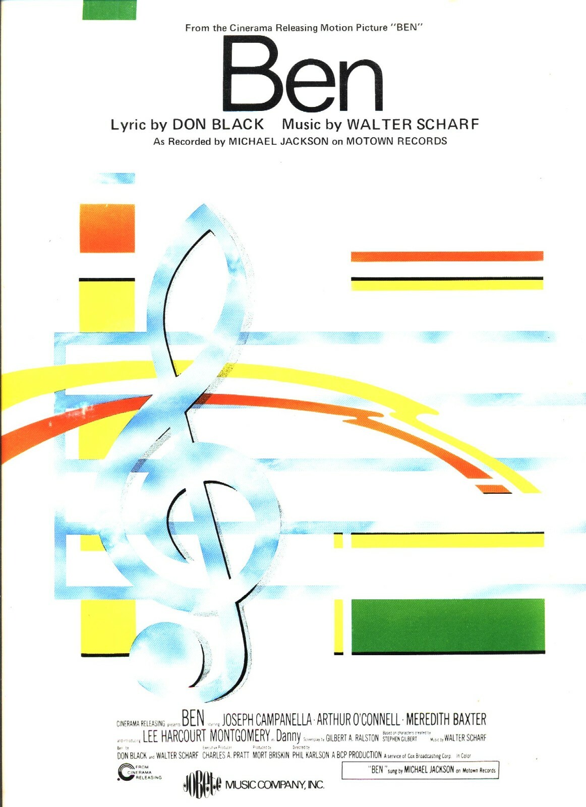 MICHAEL JACKSON BEN SHEET MUSIC PIANO/VOCAL/GUITAR/CHORDS 1972 FROM ...