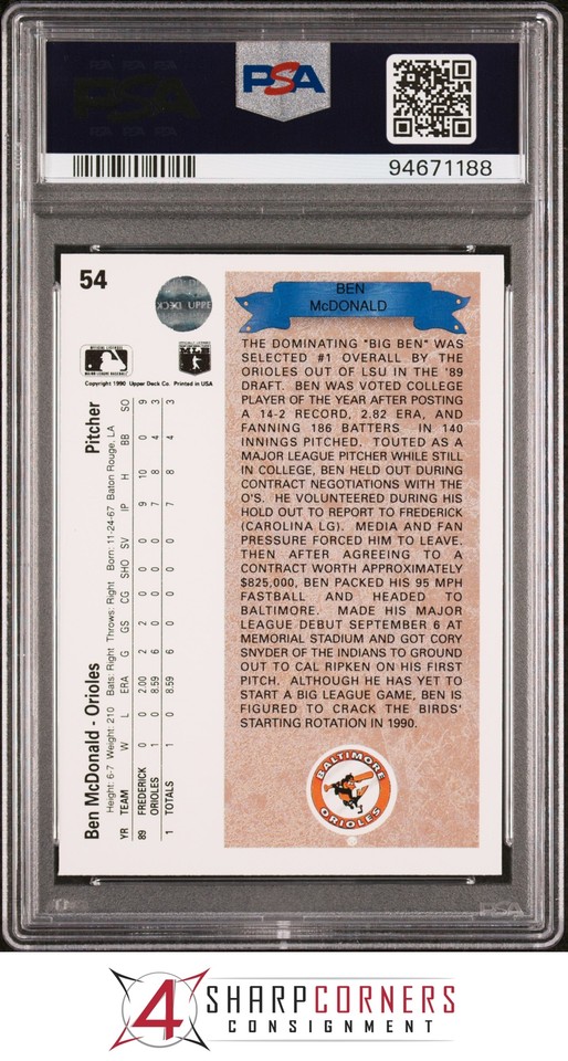 1990 UPPER DECK #54 BEN McDONALD RC STAR ROOKIE LOGO PSA 10 | eBay