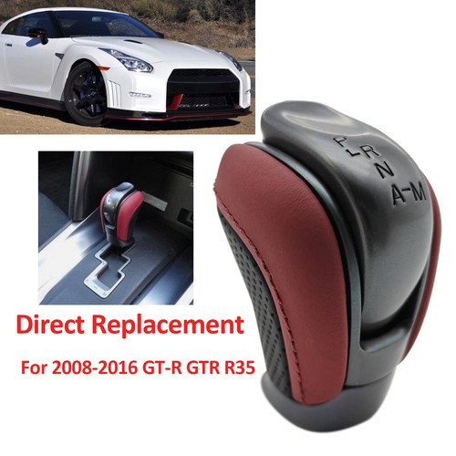 For 2008-2016 GT-R GTR R35 SHIFTER SHIFT LEVER KNOB RED BLACK LEATHER ...