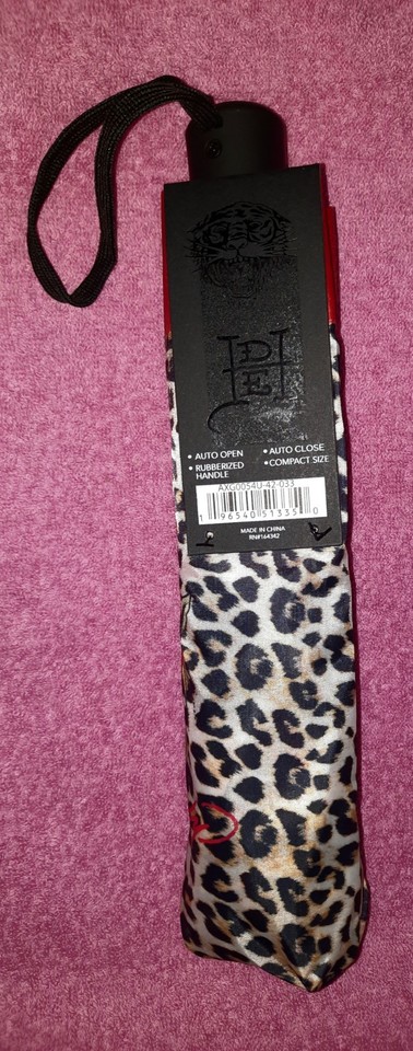 Ed Hardy Rose Butterfly Tattoo Cheetah Print Womens Umbrella Auto Up ...
