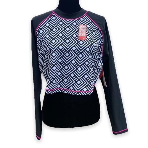 Speedo Womens Rash Guard Size XL Black White Pink Geometric Print ...