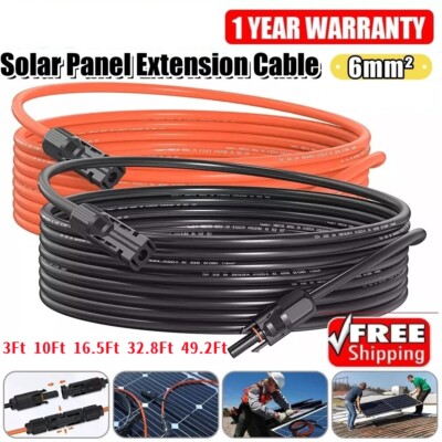 Solar Panel Wire 50 ft 10 A W G 6 mm 2 Solar Cable Tinned Copper Wire ...