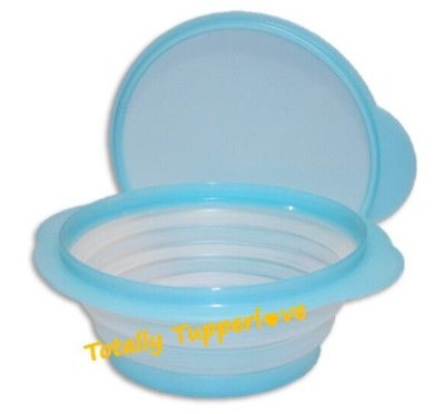 Tupperware FlatOut Expandable Bowl 4 Cup Round Aqua Blue NEW ️ | eBay