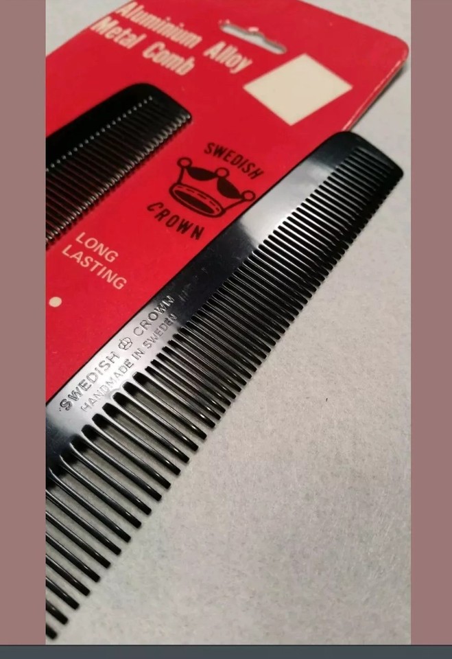 Vintage Swedish Crown Metal Aluminum Comb Black #625 Sweden Barber ...