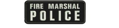 FIRE MARSHAL POLICE embroidery Patches 2x5 hook on back blk/white | eBay