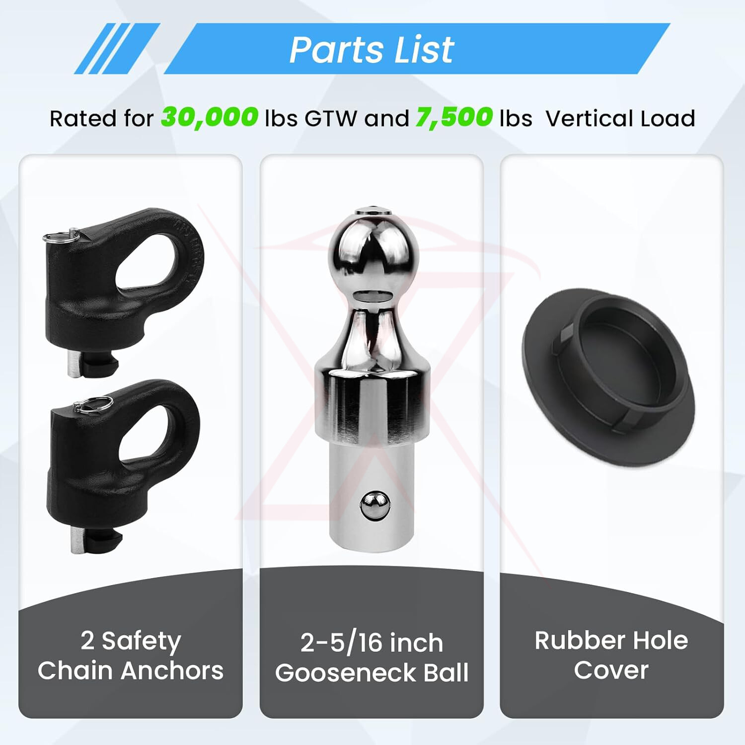 Puck System 2-5/16" Gooseneck Ball & Safety Chain Anchor Kit 30k Lb OEM ...