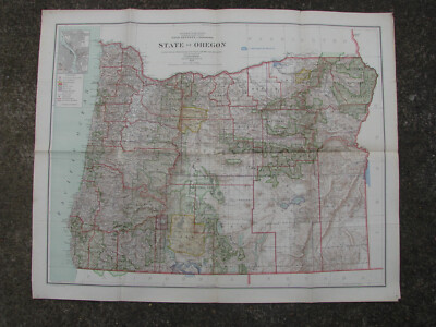 antique 1910 OREGON WALL MAP large 31x40" US GLO GENERAL LAND OFFICE ...
