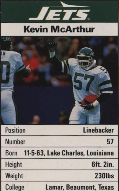 1987 Ace Fact Pack New York Jets - Kevin McArthur (RC) for sale online ...