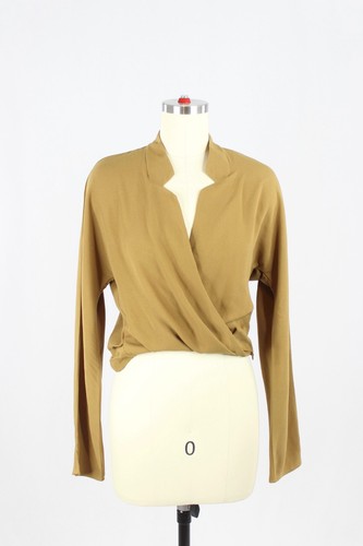 Aritzia BABATON Sheldon Tamarind Gold Crepe Draped Wrap Surplice Blouse ...