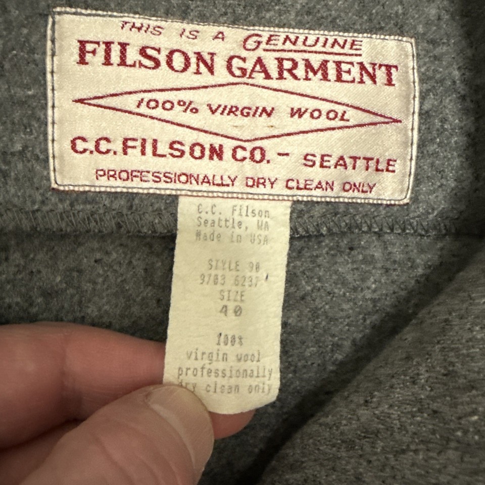 Vintage C C Filson Style 90 Jac-Shirt Gray Patched Elbows Size 40 USA ...