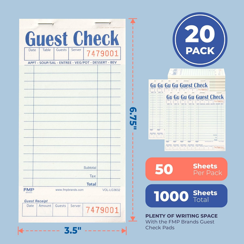 Guest Check Books for Servers, Server Note Pads Paper, Total 1000 ...