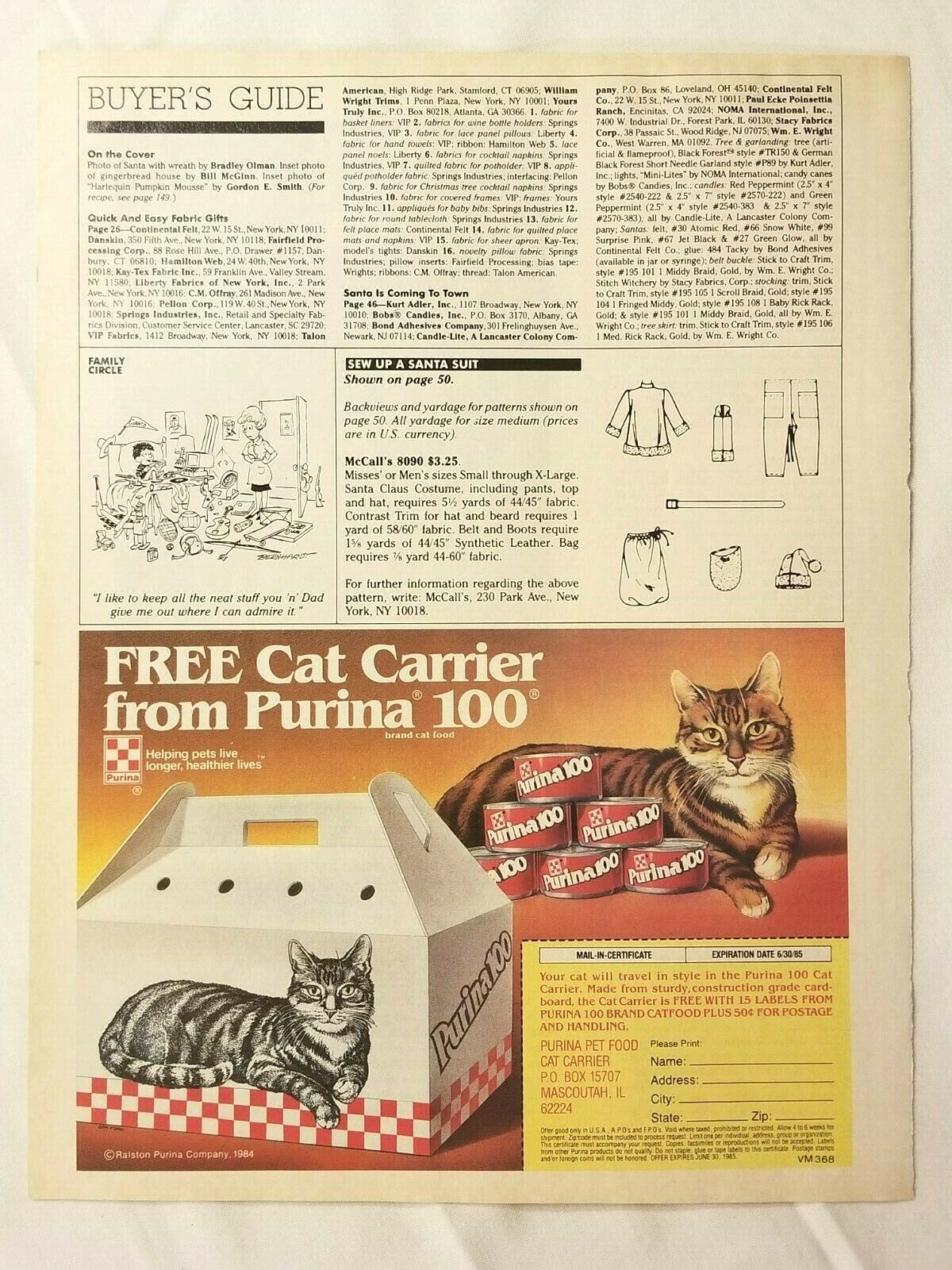 1984 Magazine Advertisement Page Purina 100 Canned Cat Food Cat Carrier ...