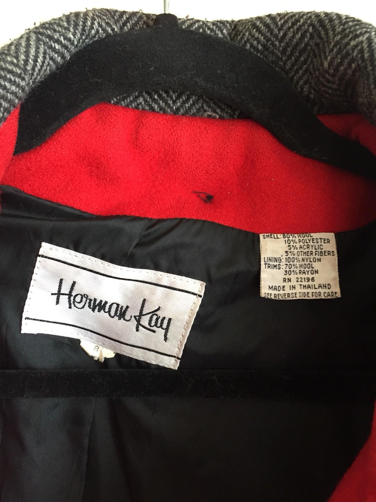 Vintage Herman Kay Oversized Wool Coat Gray Red Deta… - Gem