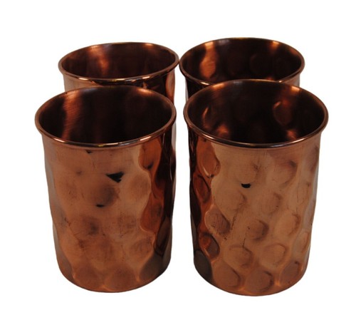4 x Pure Hammered Copper Ayurvedic Water Beer Beaker Glass Cup Mug Yoga ...