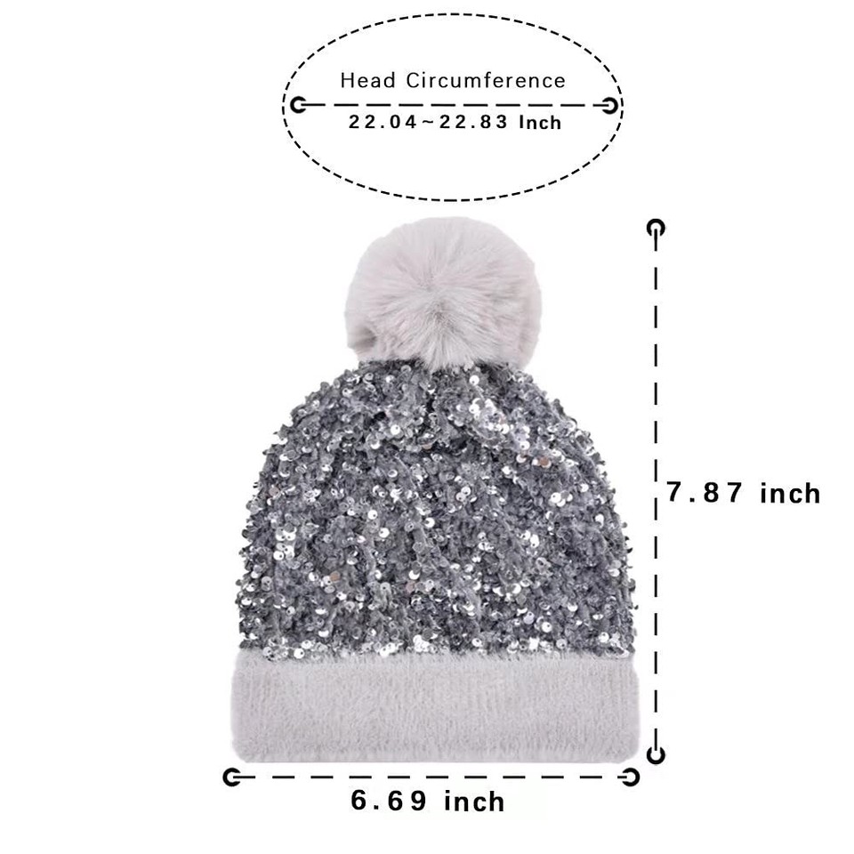 Women Sequin Knitted Beanie Hat,Sequin Skull Cap Silver 755673157918| eBay