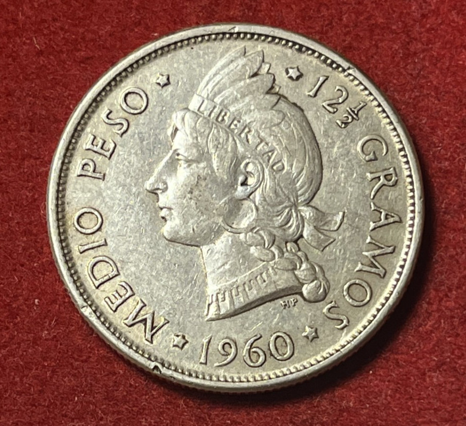 Dominican Republic 1/2 Peso 1960 Silver Coin KM#21 100K Mintage T10215 ...