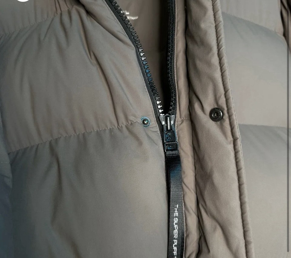 Aritzia The Super Puff Long Hooded Quilted Down Puffer Jacket Taupe XL ...