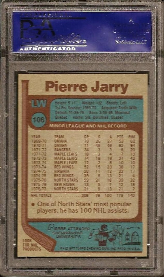 1977 Topps Hockey #106 Pierre Jarry PSA 9 | eBay
