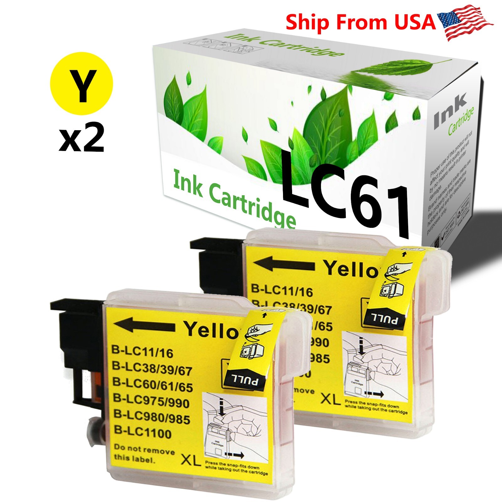 (2PK,Yellow) LC61 Ink Cartridge LC-61 work with DCP-165C 375CW Printers ...