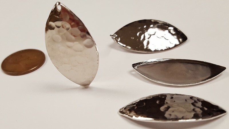 6 VINTAGE SILVER HAMMERED DECO CURVED NAVETTE 33x17mm METAL FINDING ...