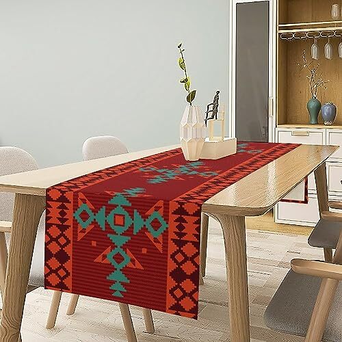 Native Aztec Table Runner, Tribal Style Southwestern W13"x L60" Aztec-5 ...