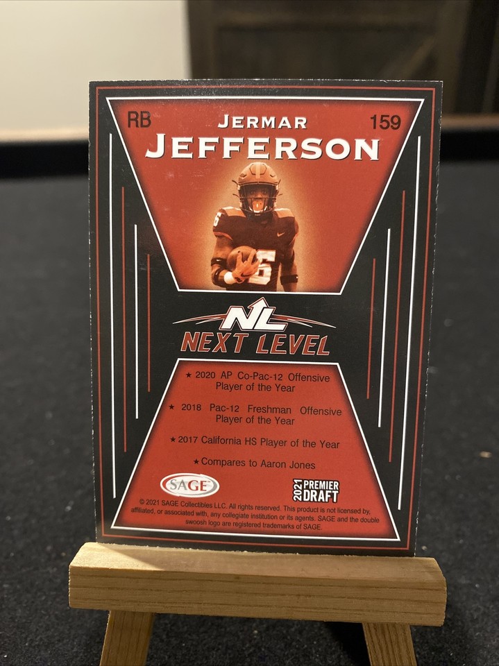 JERMAR JEFFERSON RC 2021 SAGE Hit Premier Draft #159 ROOKIE Next Level ...